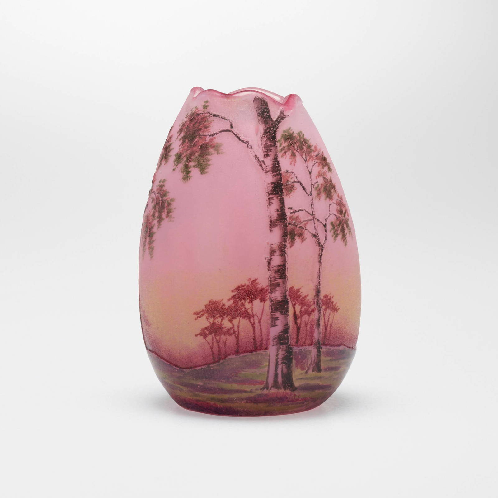 Daum, Miniature Egg-shaped Scenic Vase Auction