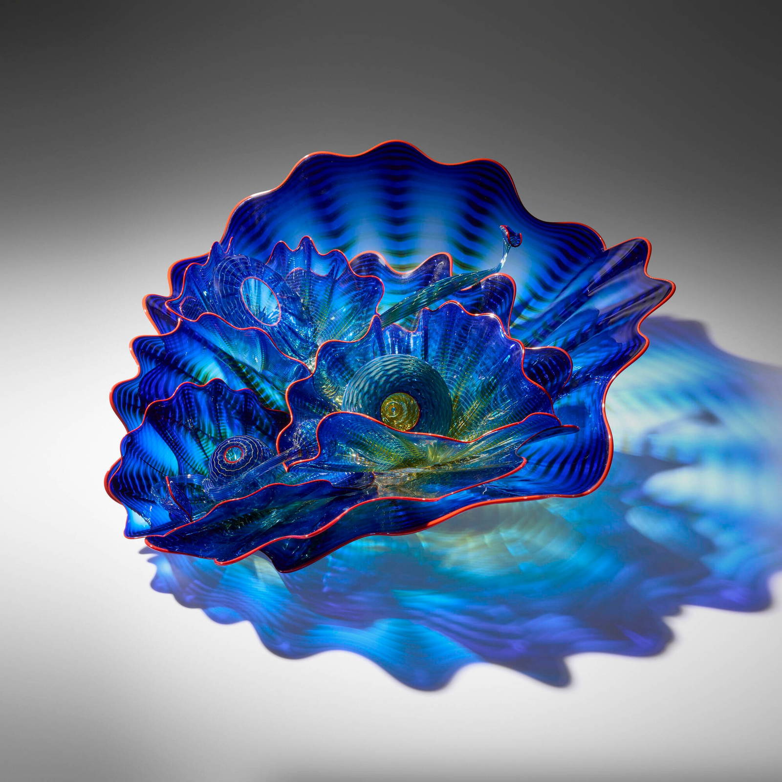 Dale Chihuly, Strong Blue Persian Set With Orange-red Lip Wraps Auction