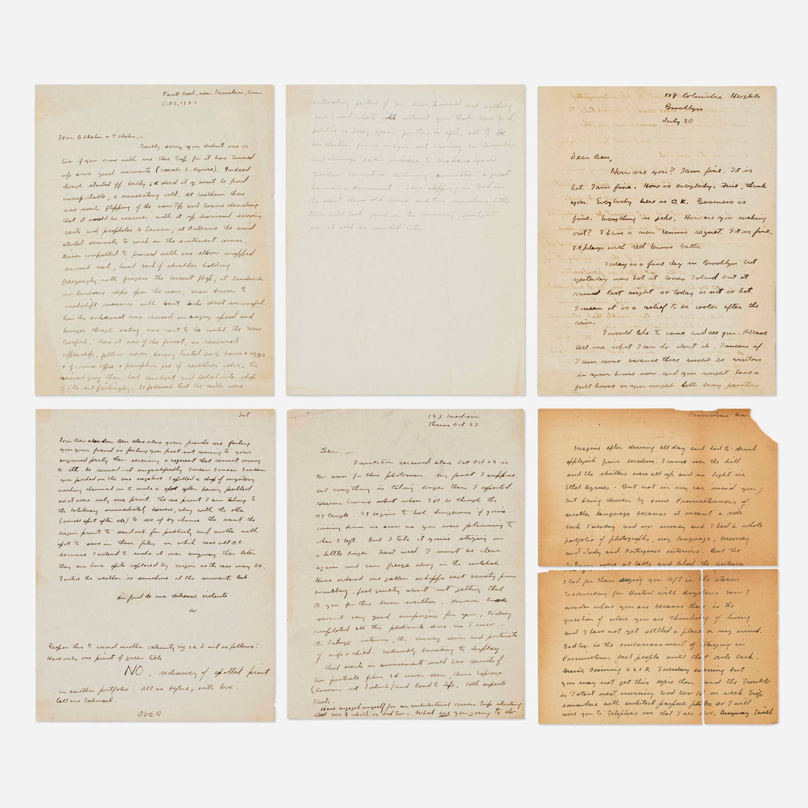 Walker Evans, Collection Of Seven Letters To Ben Shahn Auction