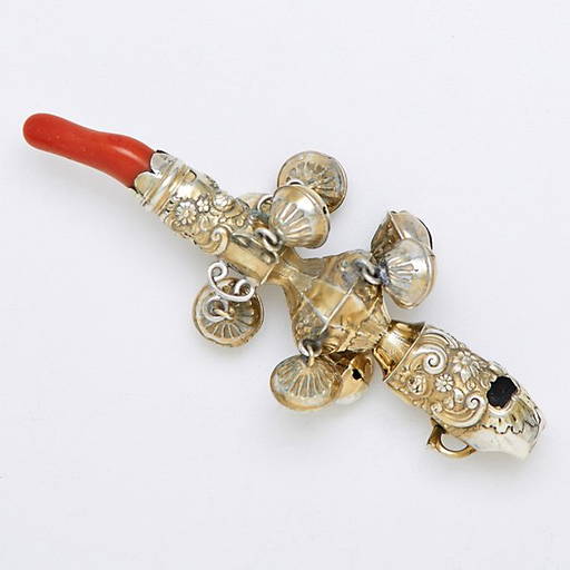 American Silver And Coral Baby Rattle, 18th C.
