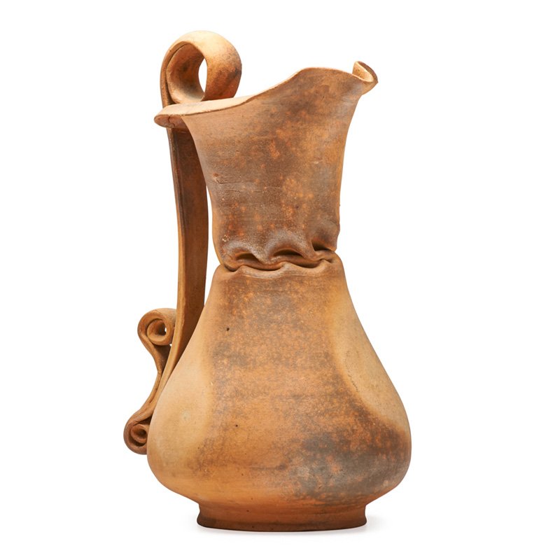 GEORGE OHR Fine bisque pitcher with ribbon handle