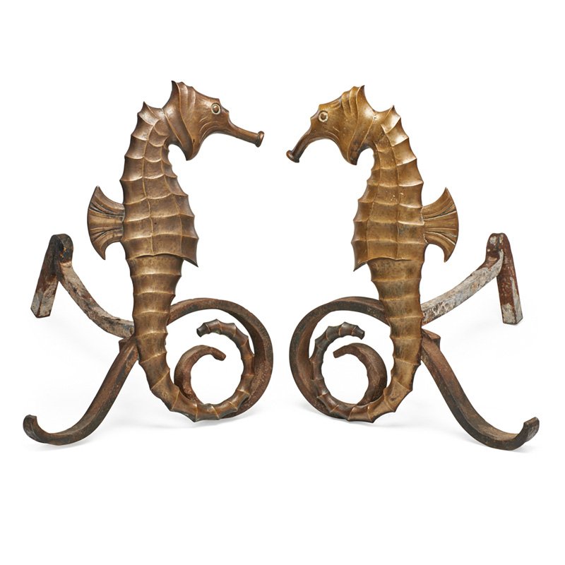 WILLIAM VAN ERP Rare seahorse andirons - Oct 18, 2014 | Rago Arts and ...