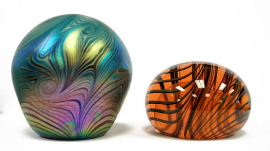Vandermark Art Glass Paperweight With A Pulled Feather