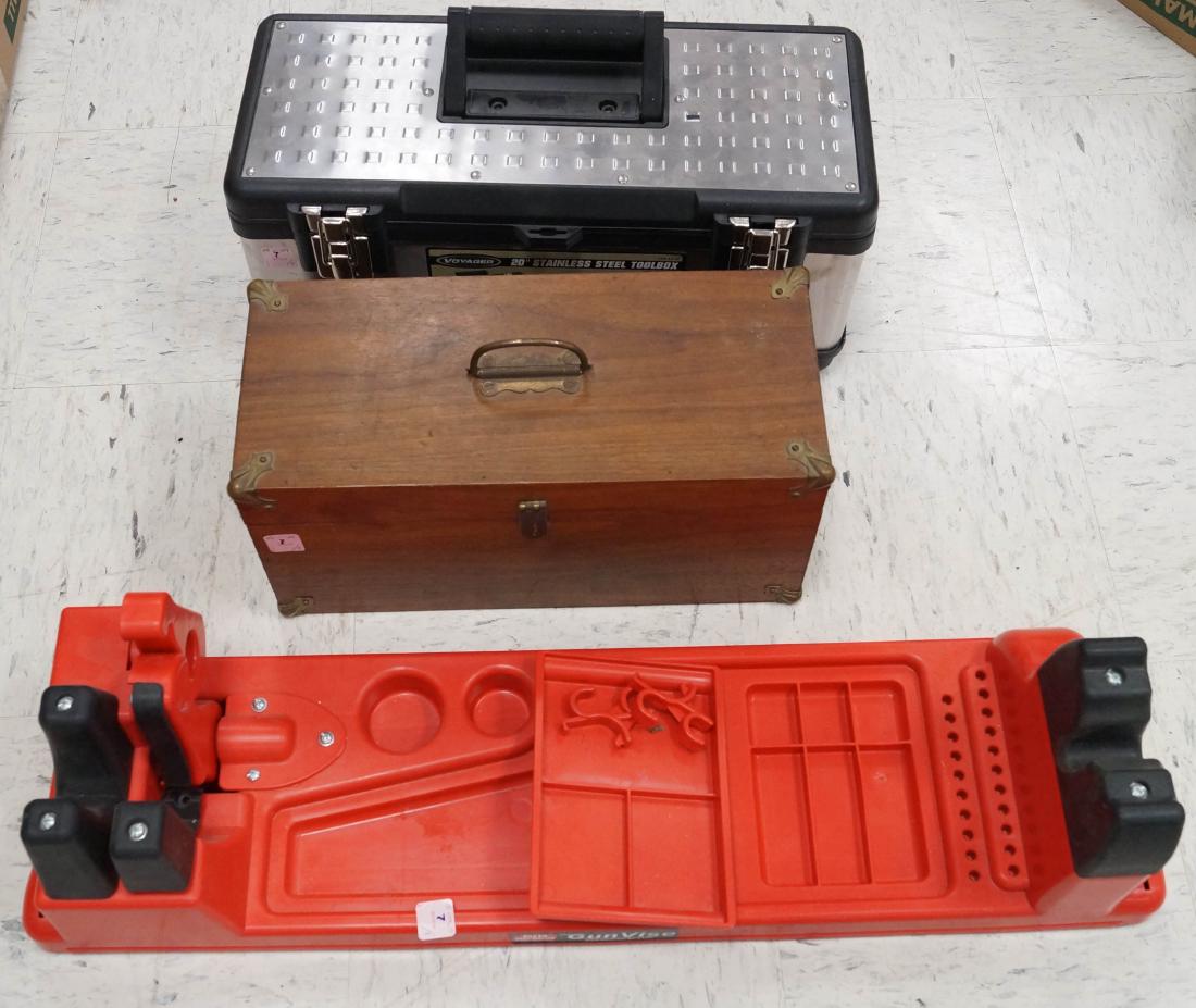 LOT (3) GUN CLEANING/REPAIRING JIG AND (2) BOXES WITH