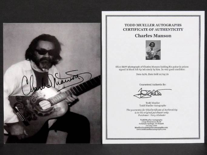 Charles Manson, Autographed Photo. 10 X 8" (with Coa)