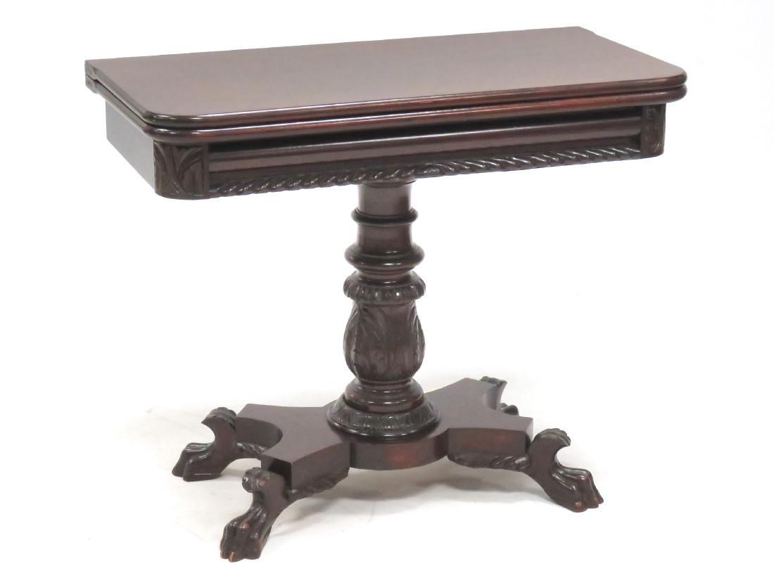 Federal Style Carved Mahogany Pedestal Base Game Table.