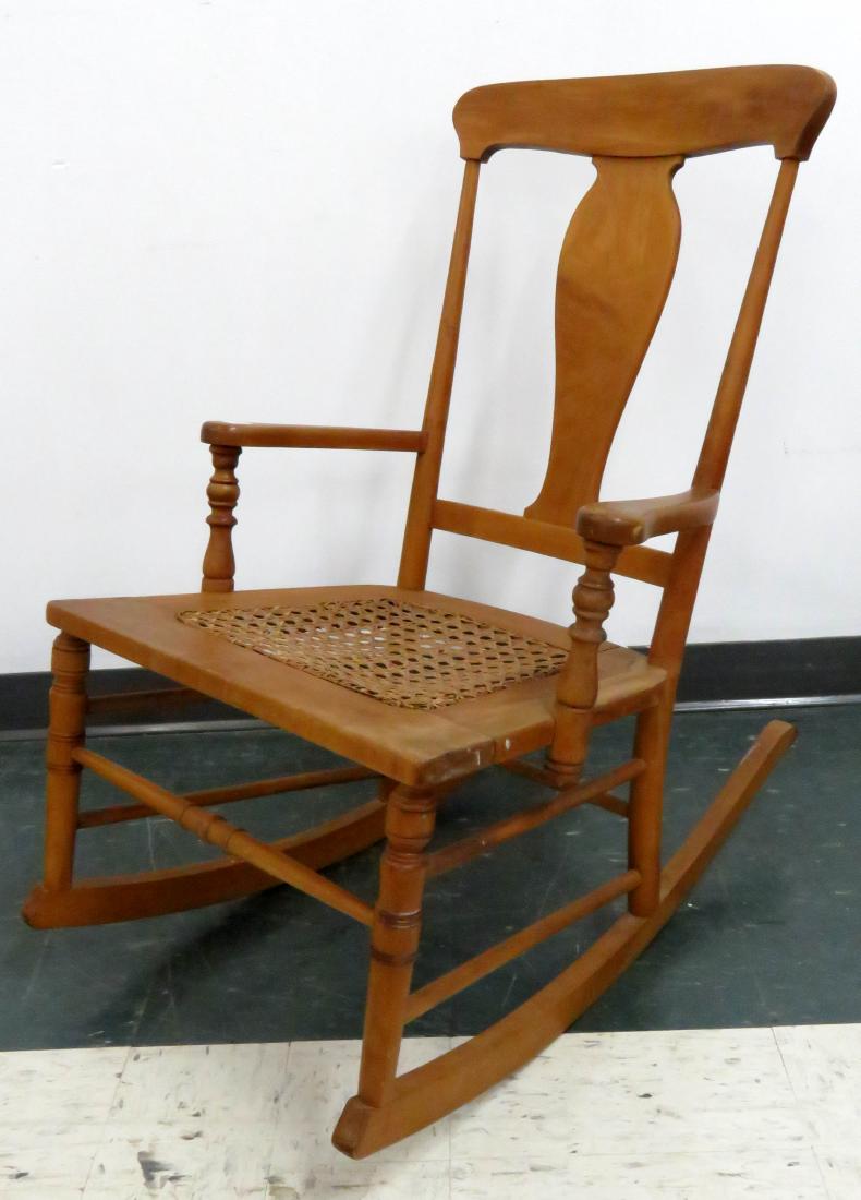 VICTORIAN MAPLE ROCKING CHAIR WITH CANED SEAT