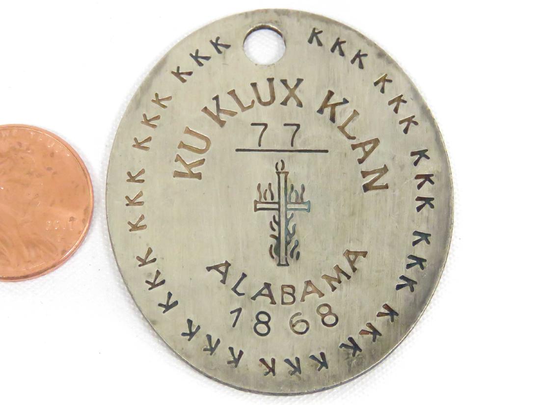 KLU KLUX KLAN DOG TAG STAMPED ALABAMA, 1868, #77,