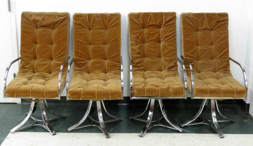 Set (4) Tubular Chromed Steel/upholstered Chairs,