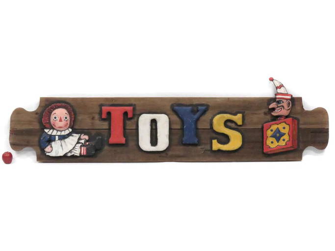 Jarvis Boone Carved And Painted "toys" Sign With Moving