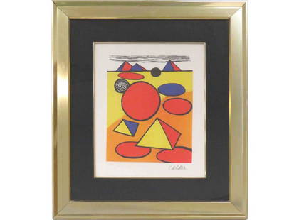 Calder Signed Lithograph, Pyramids And Circles