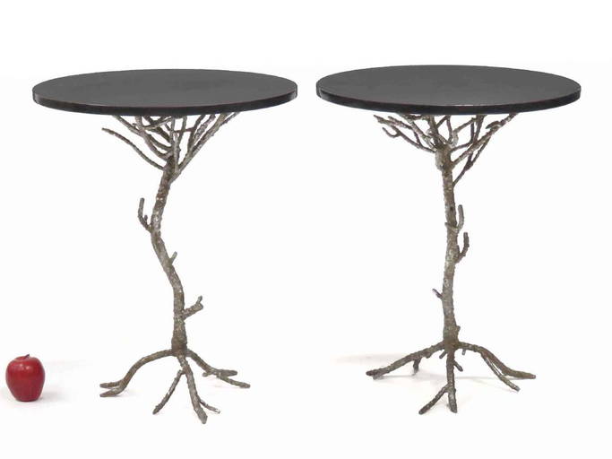 Pair Designer Modern Silvered Iron Tree Limb Base