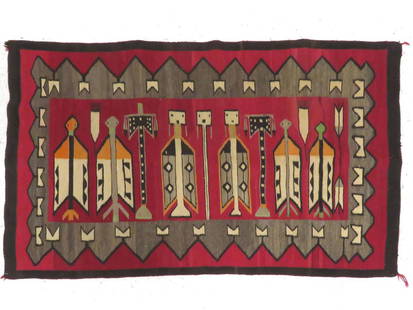 Beautiful Vintage Native American Indian Yei Rug.