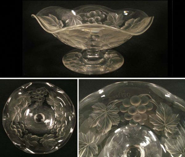 2: TUTHILL INTAGLIO AND CUT GLASS COMPOTE WITH GRAPES