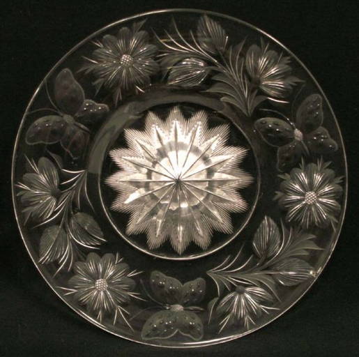 185: Tuthill Intaglio Cut Glass Plate With Butterflies