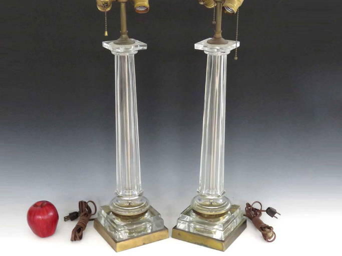 Pair Classical Design Crystal Column Table Lamps.