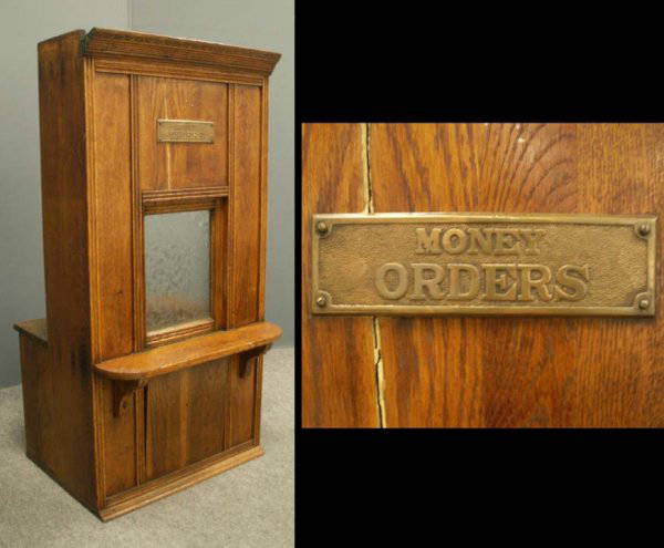 Vintage Oak Post Office Money Order Window