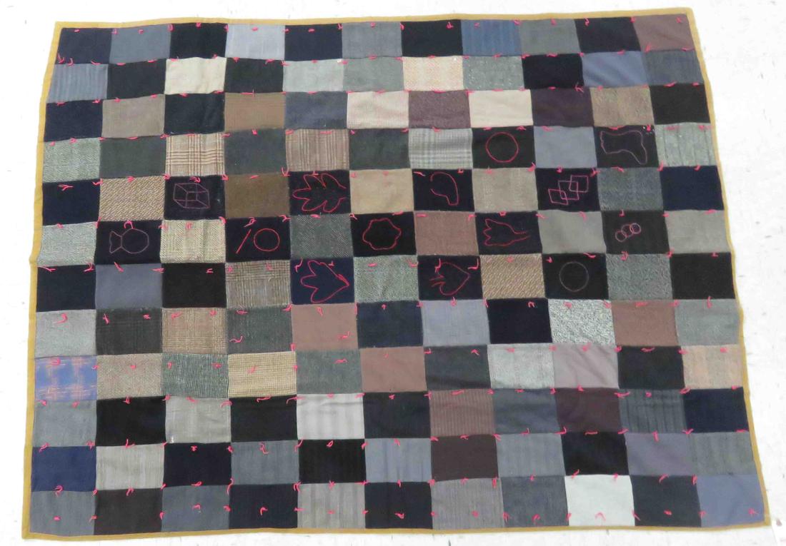VINTAGE WOOL PATCHWORK QUILT. 58 X 78"