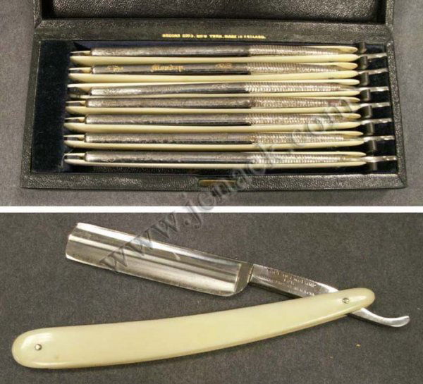 18: CASED SET (7) BROOKS BROTHERS STRAIGHT RAZORS