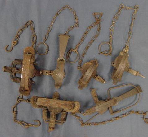 Lot (7) Antique Steel Spring Traps