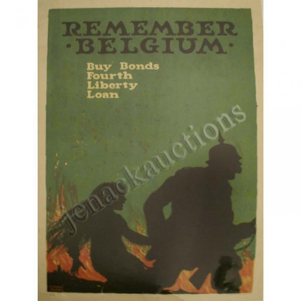 Wwi Lithographic Poster, "remember Belgium"