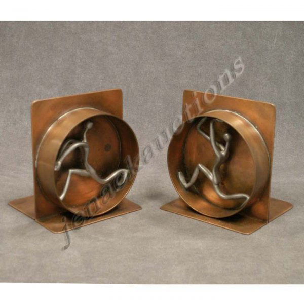 1024: PAIR DESIGNER MODERN COPPER BOOKENDS, NELSON