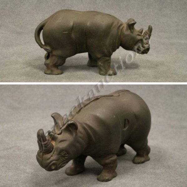 Vintage Patinated Cast Iron Rhino Bank
