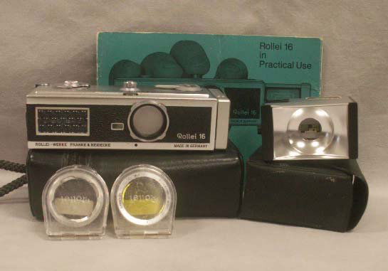 16: VINTAGE ROLLEI 16 CAMERA, FLASH, FILTERS, CASE