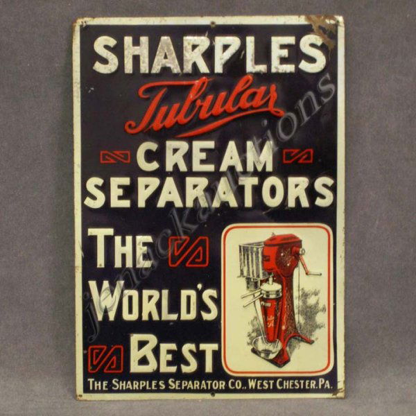 23: VINTAGE ENAMELED ADVERTISING SIGN, SHARPLES