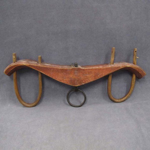 752: CARVED AND RED PAINTED TRAINING OXEN YOKE