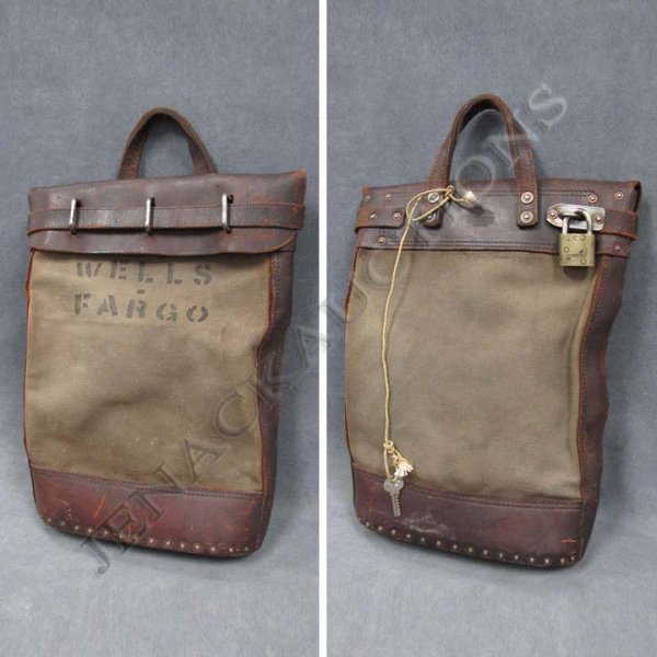 19: VINTAGE WELLS FARGO LEATHER/CANVAS PARCEL BAG