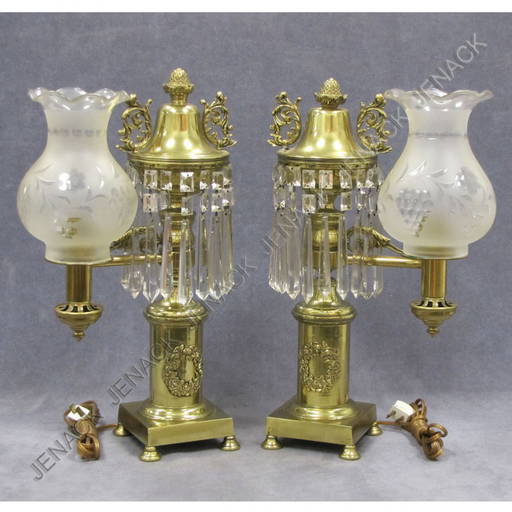 Pair Federal Brass Argand Lamps, 19th Century