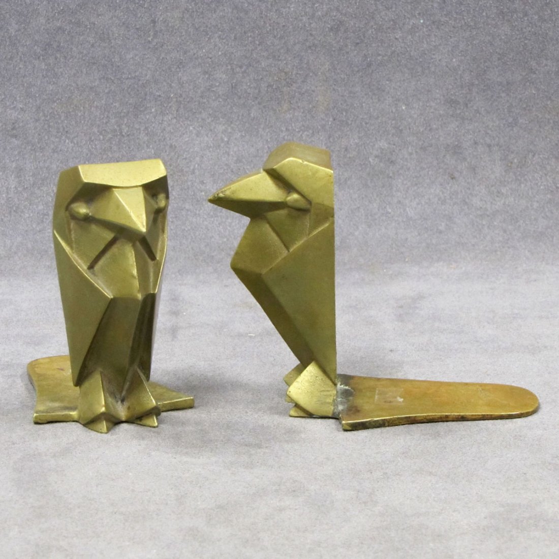 PAIR ART DECO BRASS RAVEN BOOKENDS, SIGNED