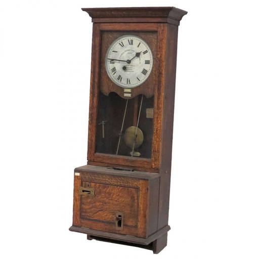 Vintage Carved Oak Punch Card/time Clock, Signed