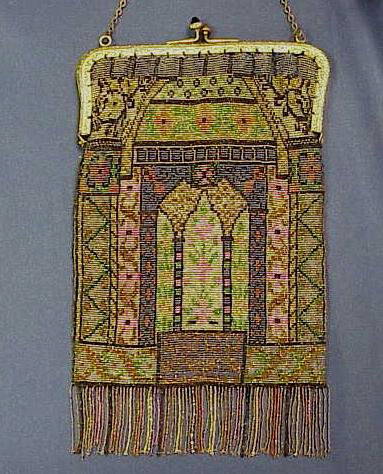 Vintage Metallic Beaded Mosque Design Handbag