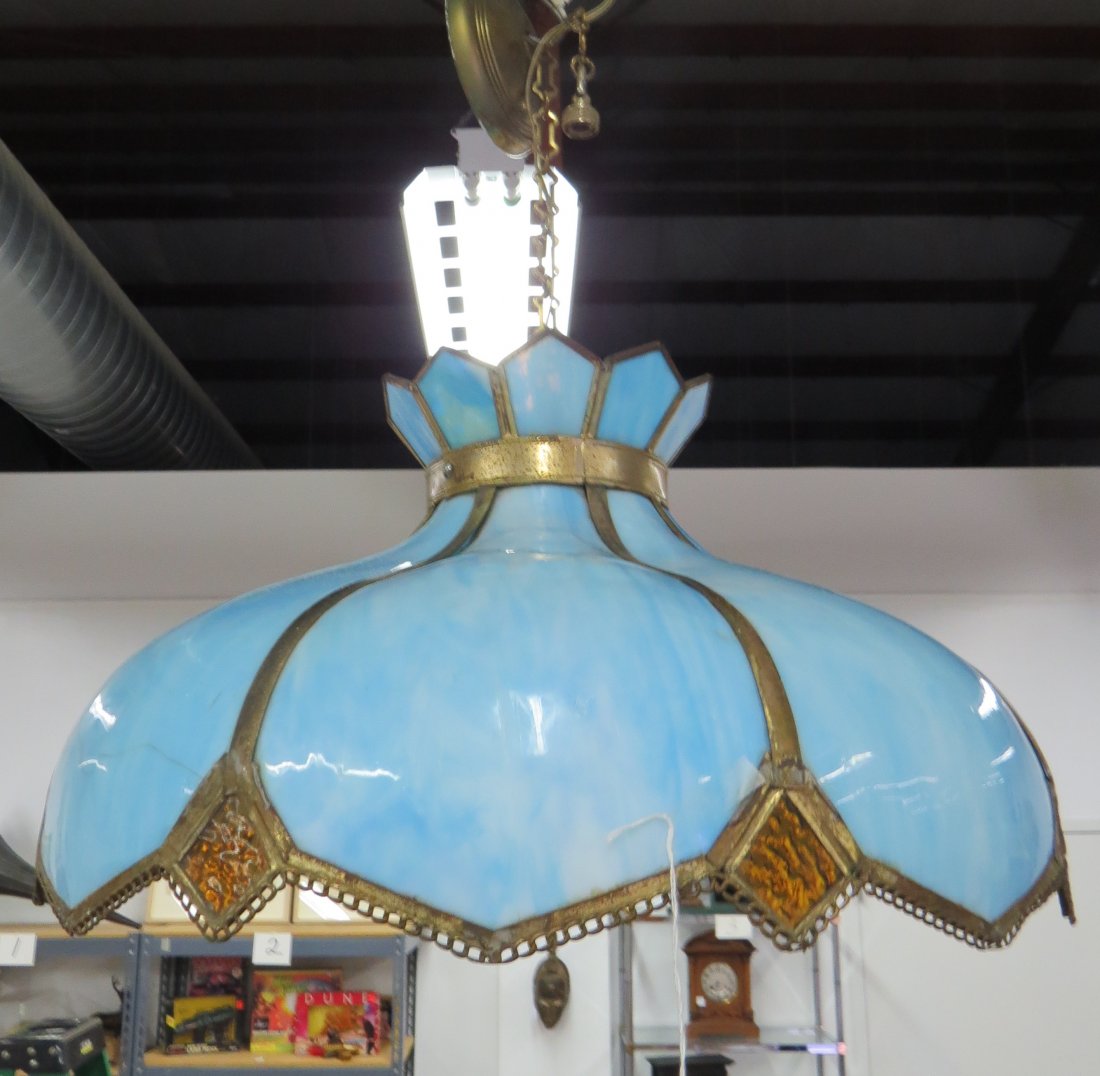 Vintage Blue Slag Glass Hanging Shade