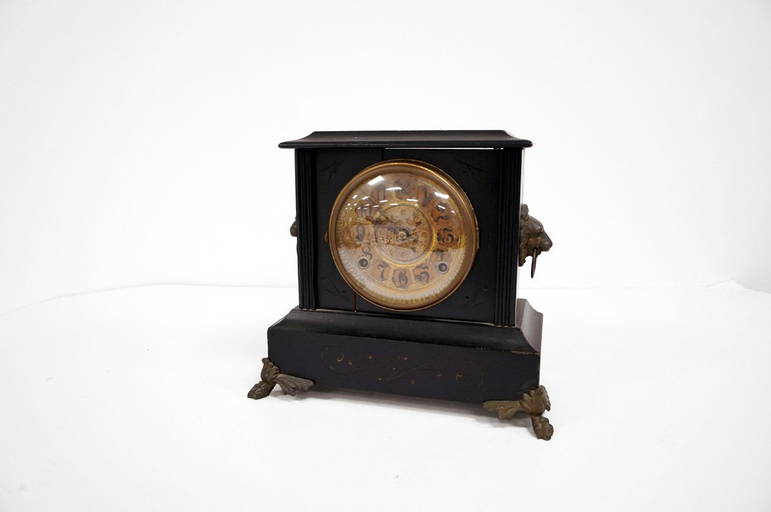 Gilbert Ebonized "tuxedo" Mantle Clock, 19th Century.