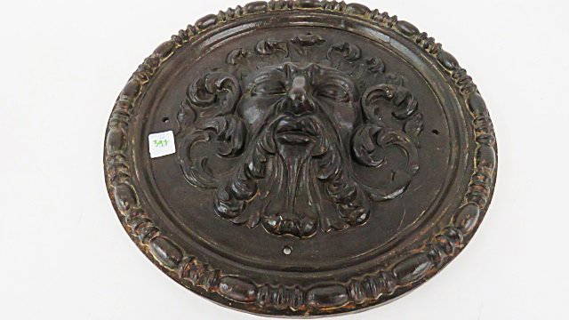 Vintage Cast Iron Mask Rondel, 19th Century. Diameter