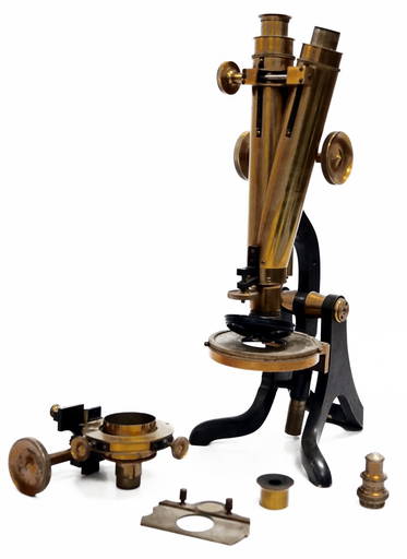 Vintage Brass Binocular Microscope, "henry Crouch,