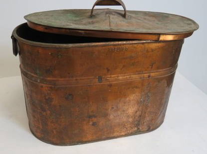 Antique Copper Boiler Wash Tub With Lid