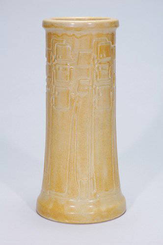 Deeply Carved Overbeck Vase, 11 3/8"