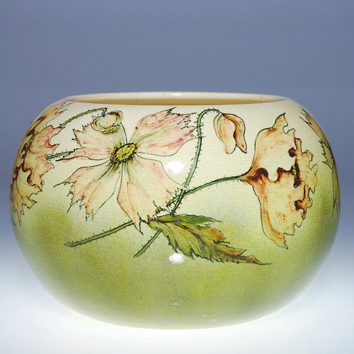 453: Pauline Pottery 6" X 10" vase, poppies