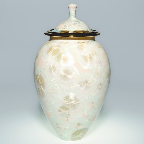 615: Tim Marcotte Crystalline ceramic jar+lid, 14", 199