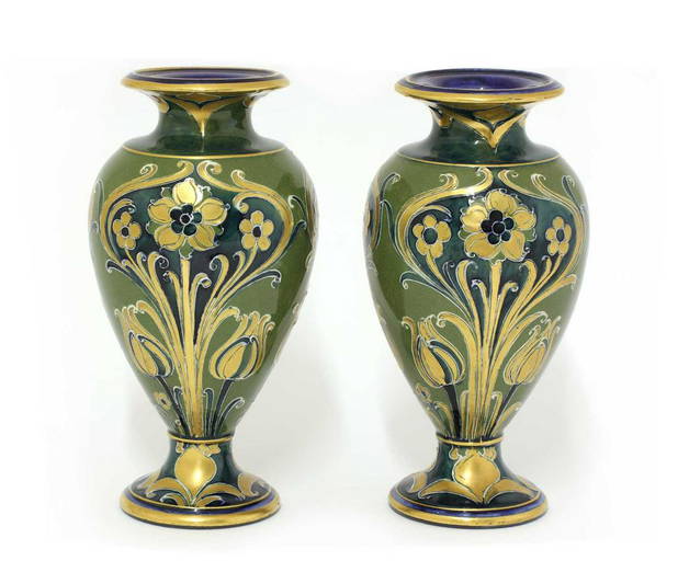 A pair of James Macintyre & Co. pottery Florian Ware vases, (#0084) on ...