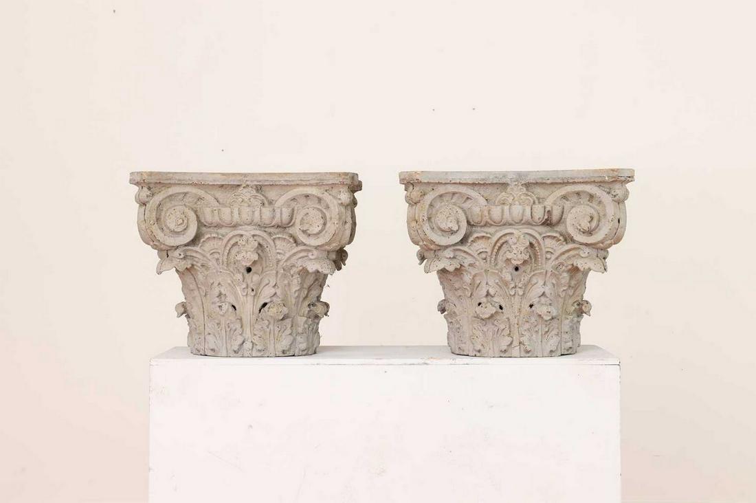 A Pair Of Cast Iron Corinthian Column Capitals,