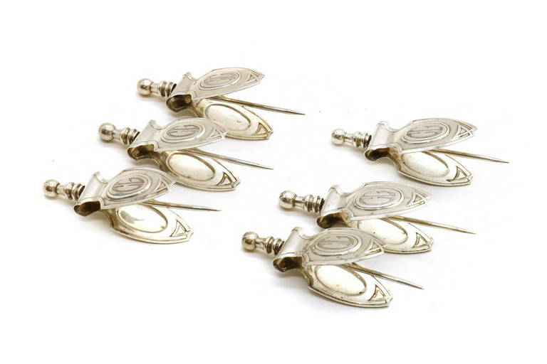 A Set Of Six Art Nouveau Style Silver Cocktail Sticks,