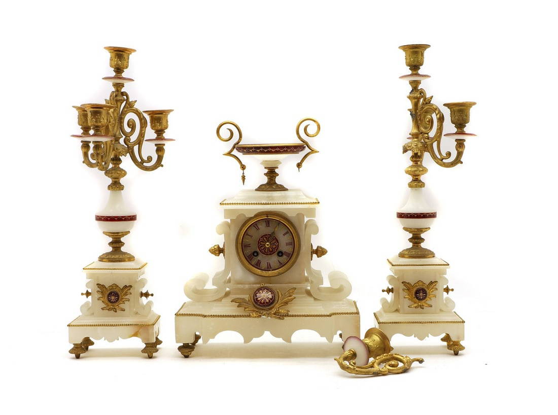 An Alabaster Mantel Clock Garniture Auction