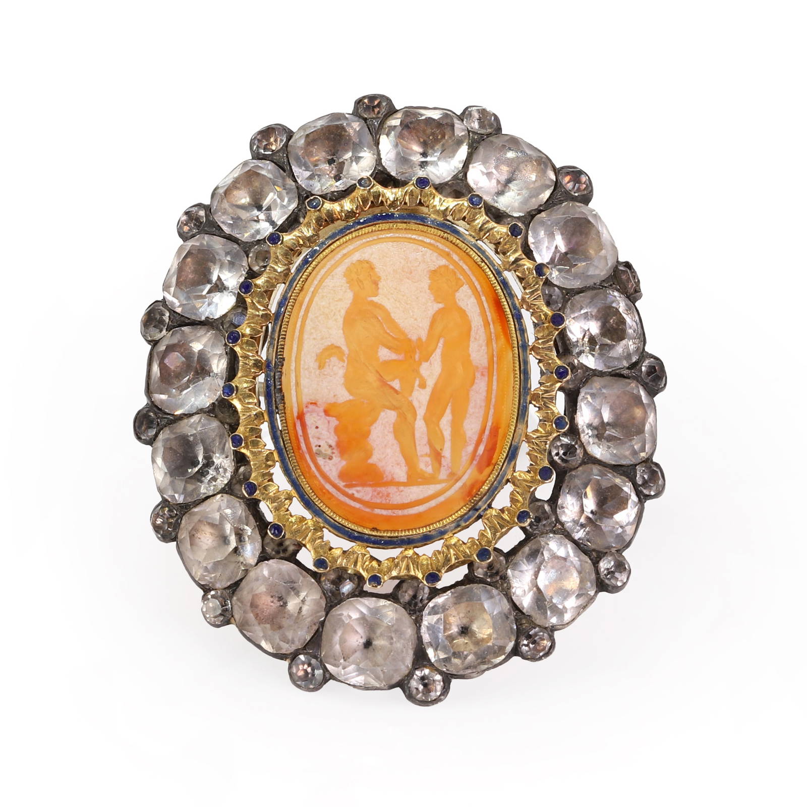 A Silver Mounted Black Dot Paste And Carnelian Intaglio Brooch, Auction