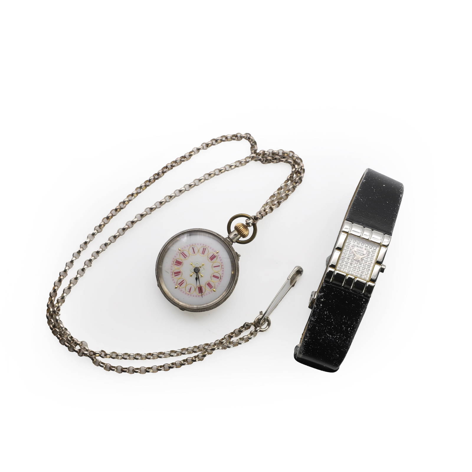 A Raymond Weil Watch And Small Fob Watch And Chain, Auction