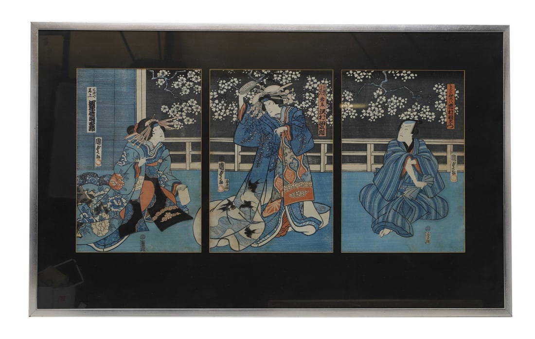 Two Japanese Woodblock Triptych Prints, Auction